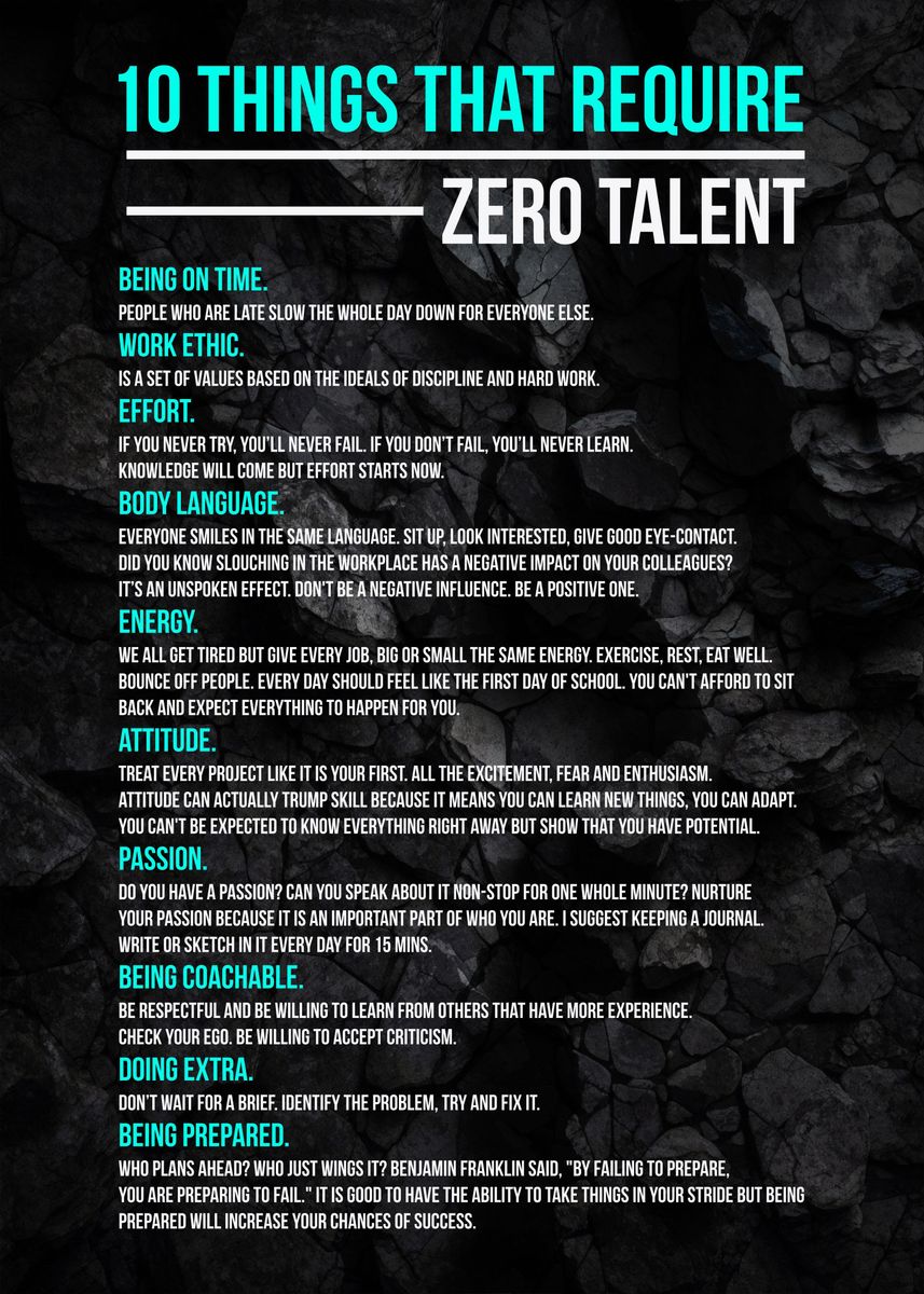 'Require Zero Talent' Poster, picture, metal print, paint by d Quote | Displate