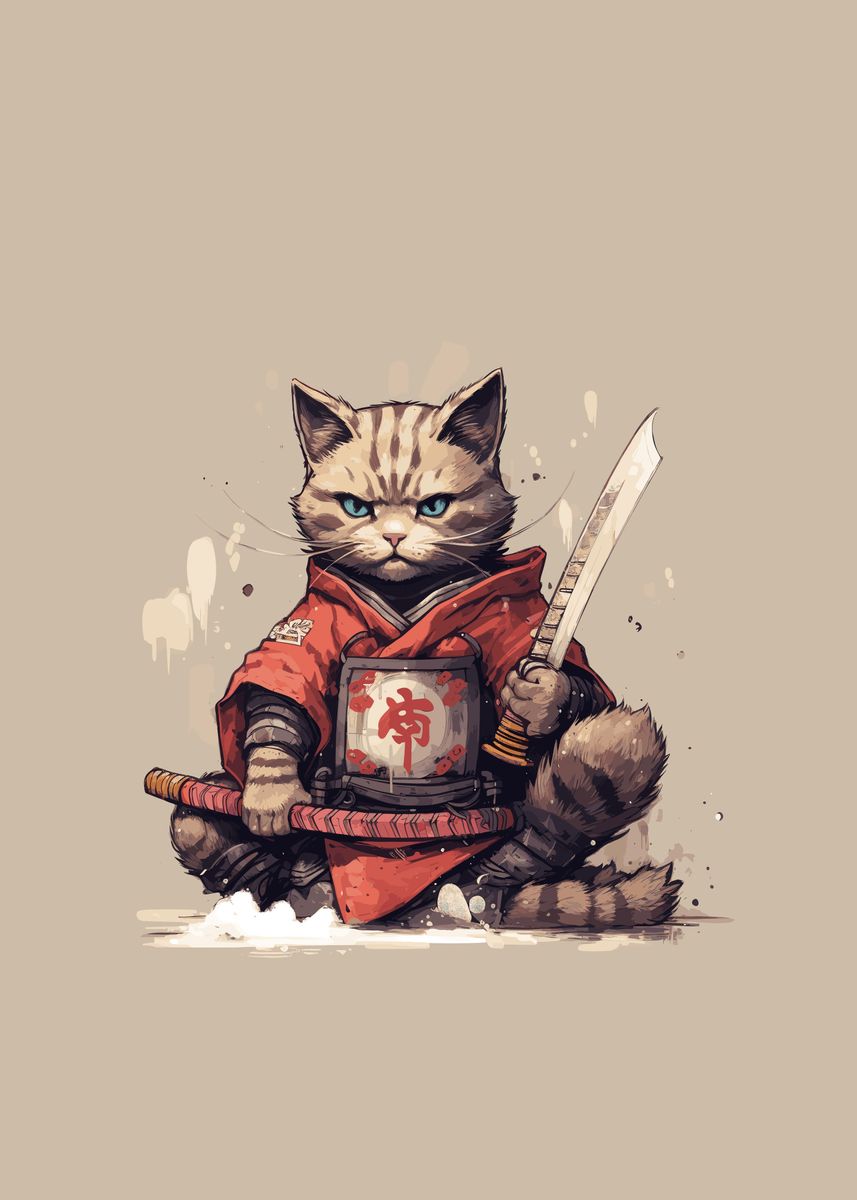 'cat samurai japan' Poster, picture, metal print, paint by Artmatrusa ...