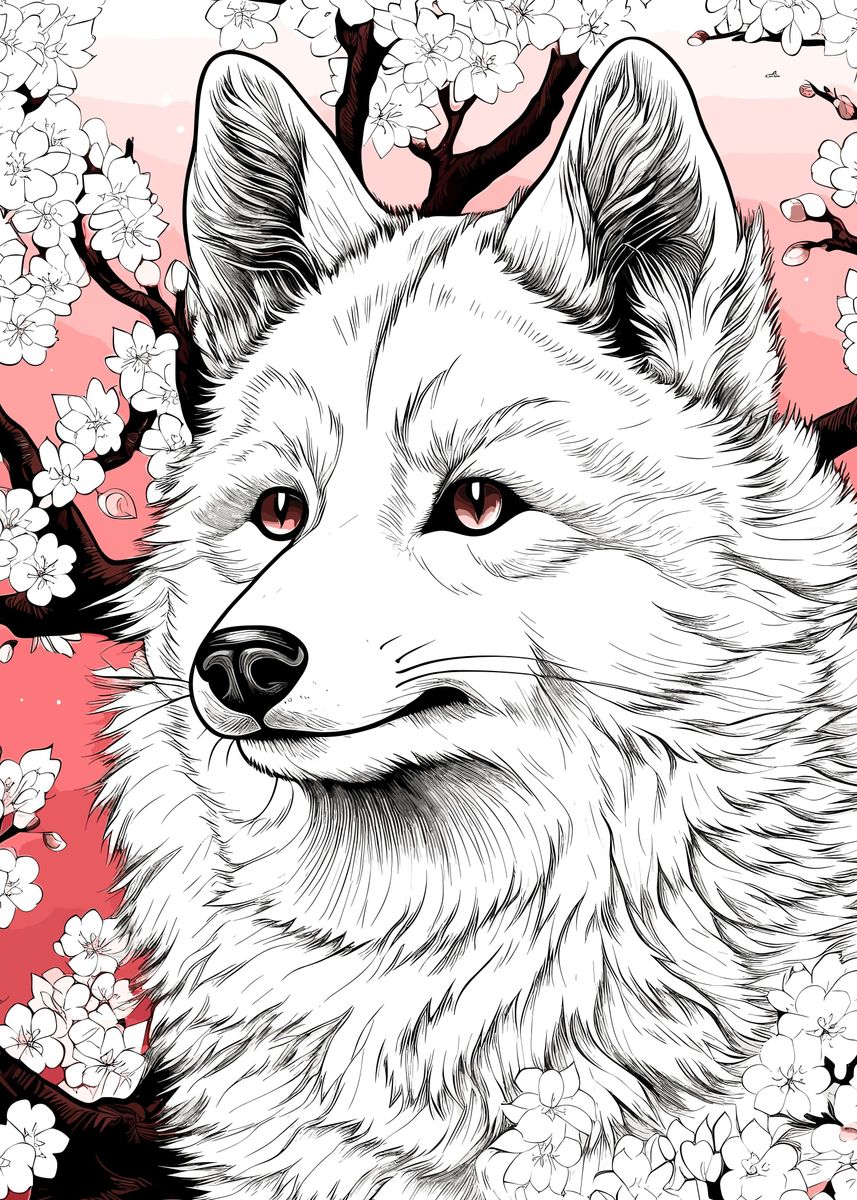 'wolf cherry blossom ' Poster, picture, metal print, paint by NeoRowe ...