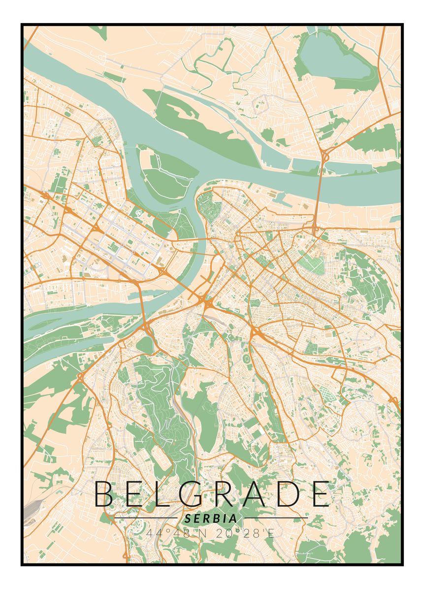 'Belgrade Map' Poster, picture, metal print, paint by Posterium Wall ...