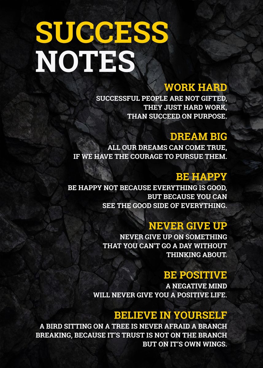 'Success Notes' Poster, picture, metal print, paint by d Quote | Displate
