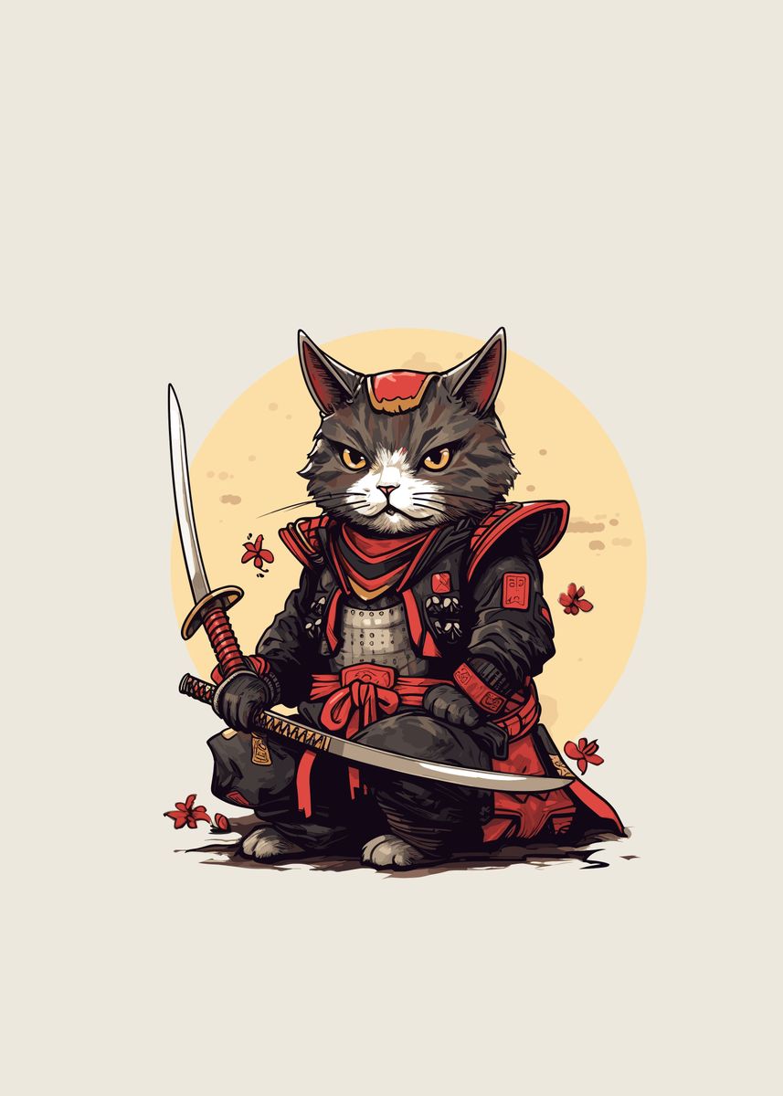 'cat samurai japan' Poster, picture, metal print, paint by Artmatrusa ...