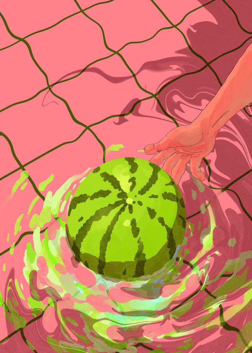'Watermelon in the water' Poster, picture, metal print, paint by Hedy CHEN | Displate