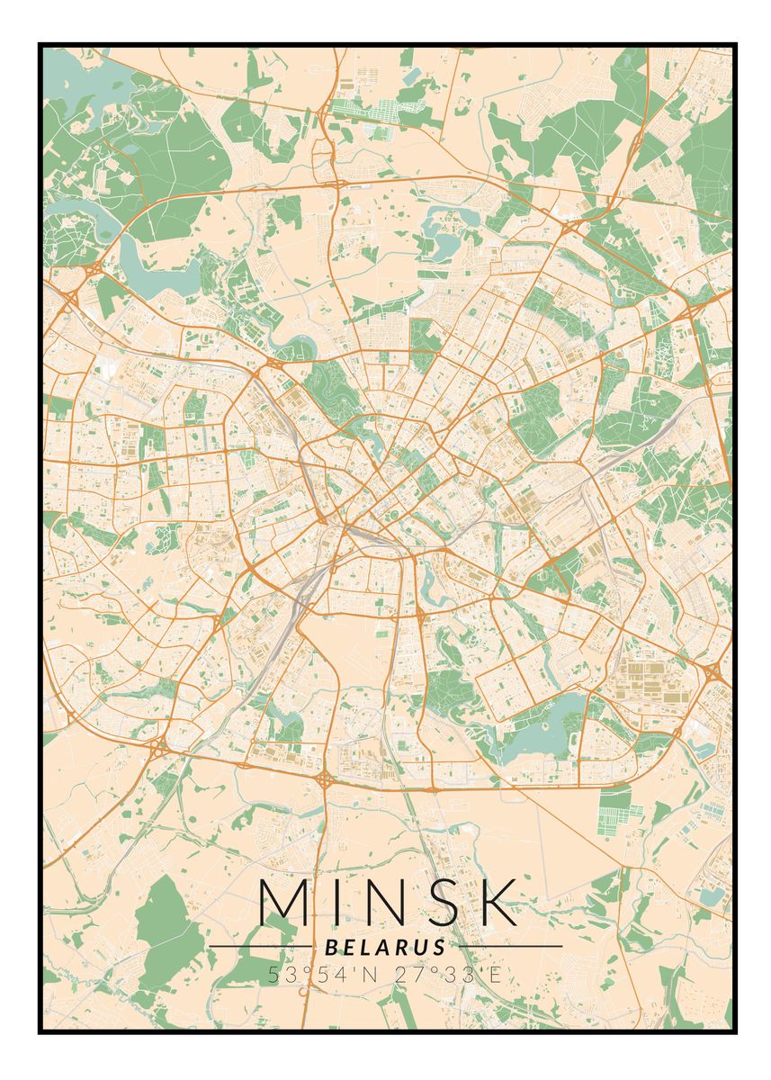 'Minsk Map' Poster, picture, metal print, paint by Posterium Wall Art ...