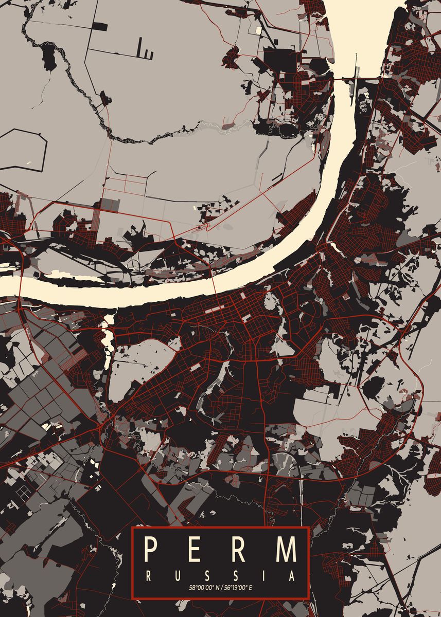 'Perm City Map Vector' Poster, picture, metal print, paint by deMAP Studio | Displate