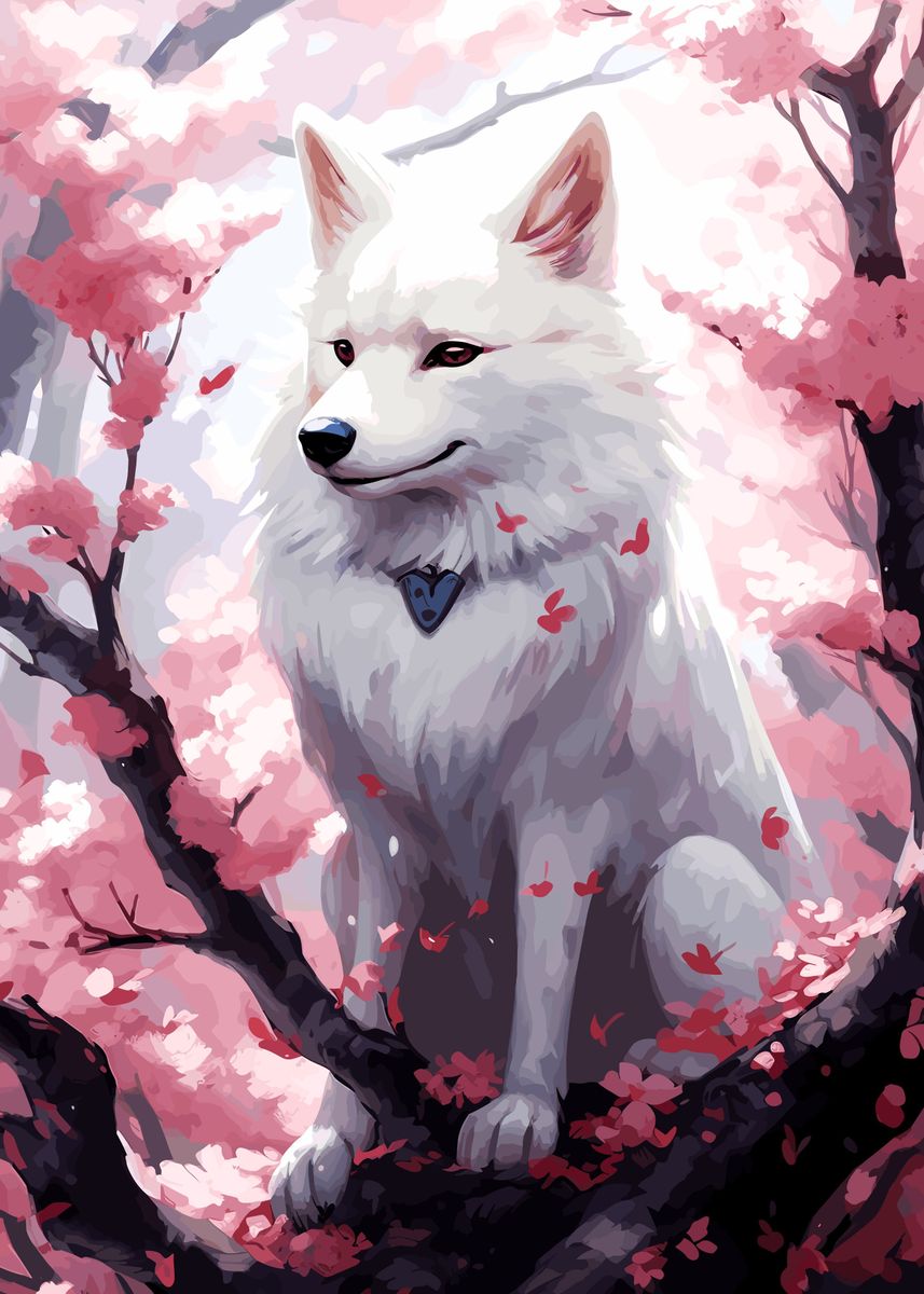 'wolf cherry blossom' Poster, picture, metal print, paint by Hari ...