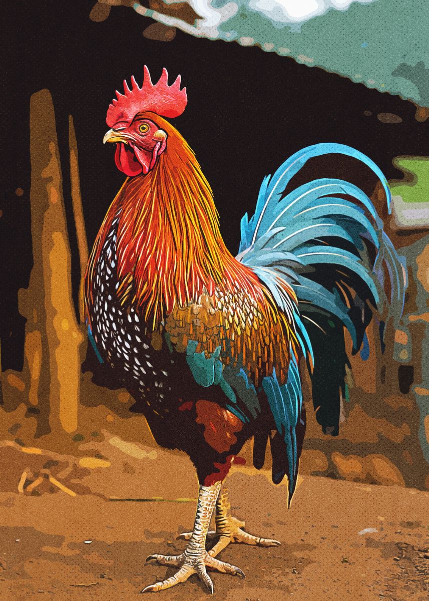 'Rooster' Poster, picture, metal print, paint by Fachrul Abqary | Displate