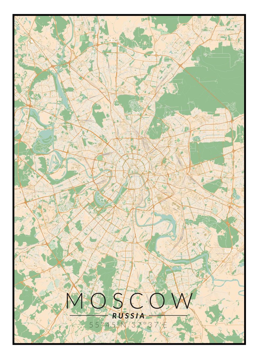 'Moscow Map' Poster by Posterium Wall Art | Displate