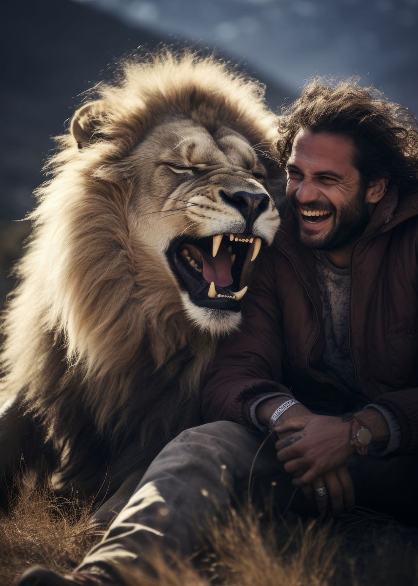 'Happy Lion' Poster, picture, metal print, paint by Five Senses Art ...