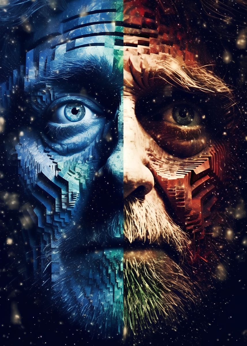 'Old Human Face Fire Water ' Poster, picture, metal print, paint by ...