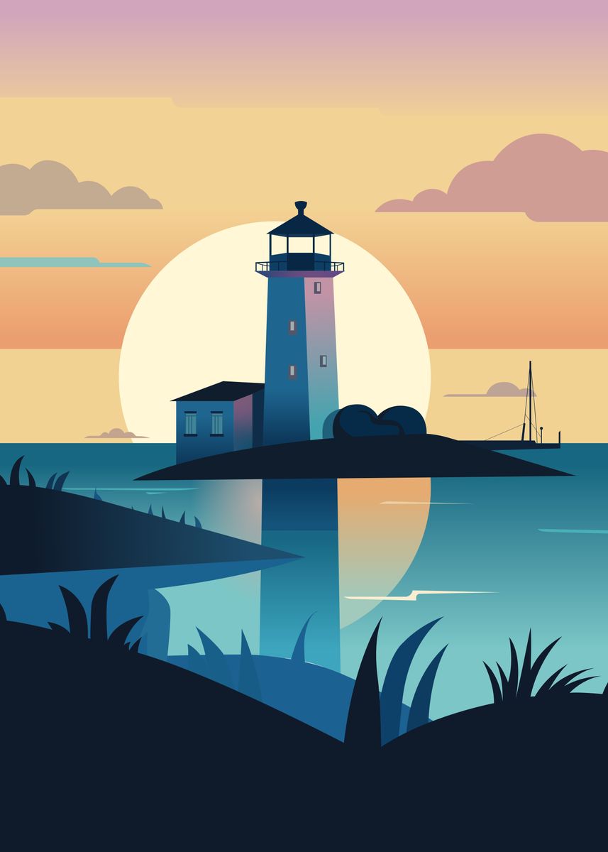 'Lighthouse Illustration' Poster by Nhan Hoang | Displate