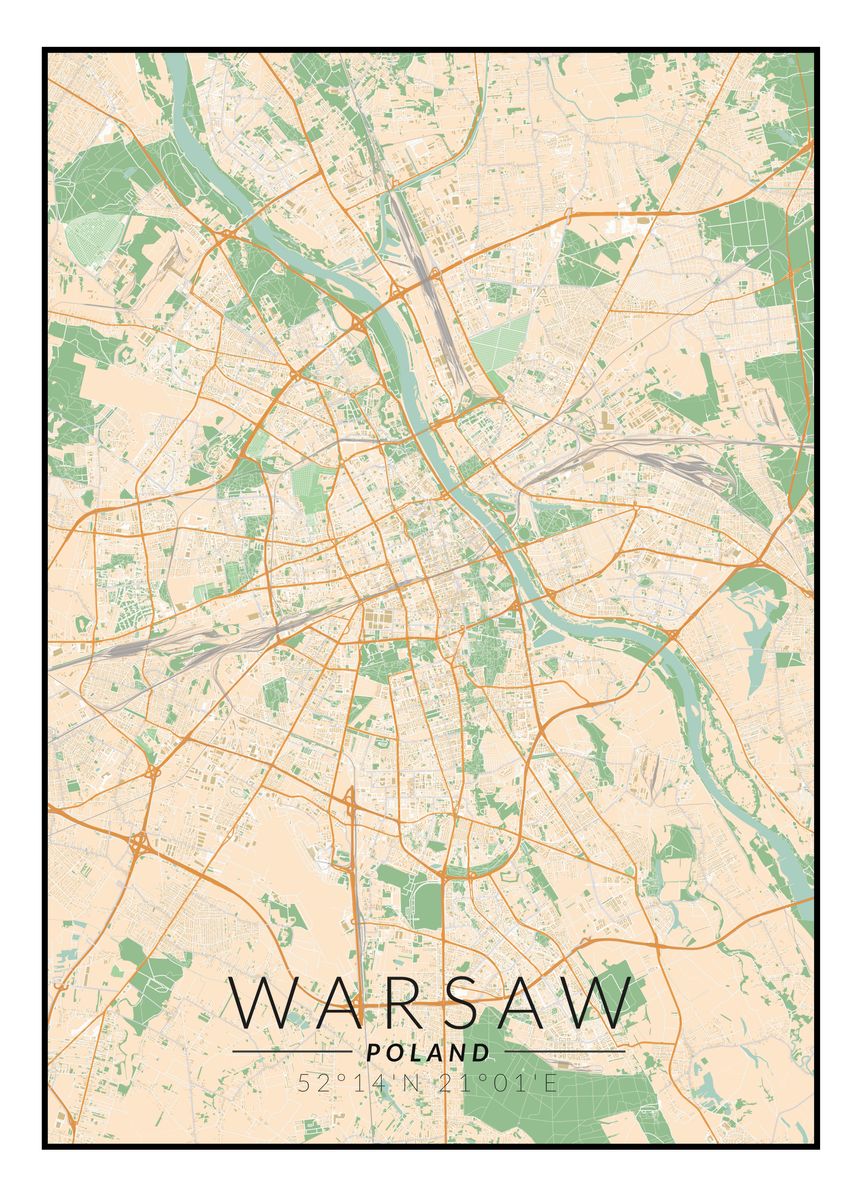 'Warsaw Map' Poster, picture, metal print, paint by Posterium Wall Art ...