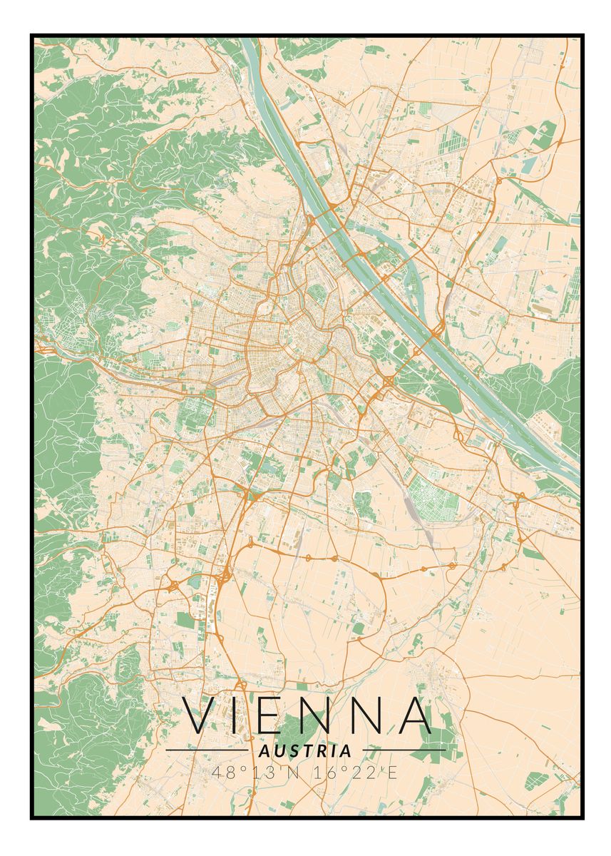 'Vienna Map' Poster, picture, metal print, paint by Posterium Wall Art ...
