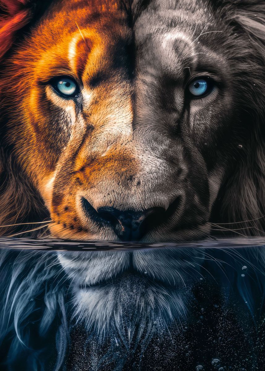 'Lion Diving in Water' Poster, picture, metal print, paint by ...