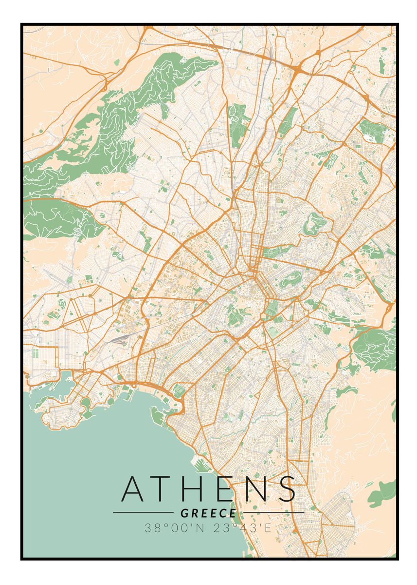 'Athens Map' Poster, picture, metal print, paint by Posterium Wall Art ...