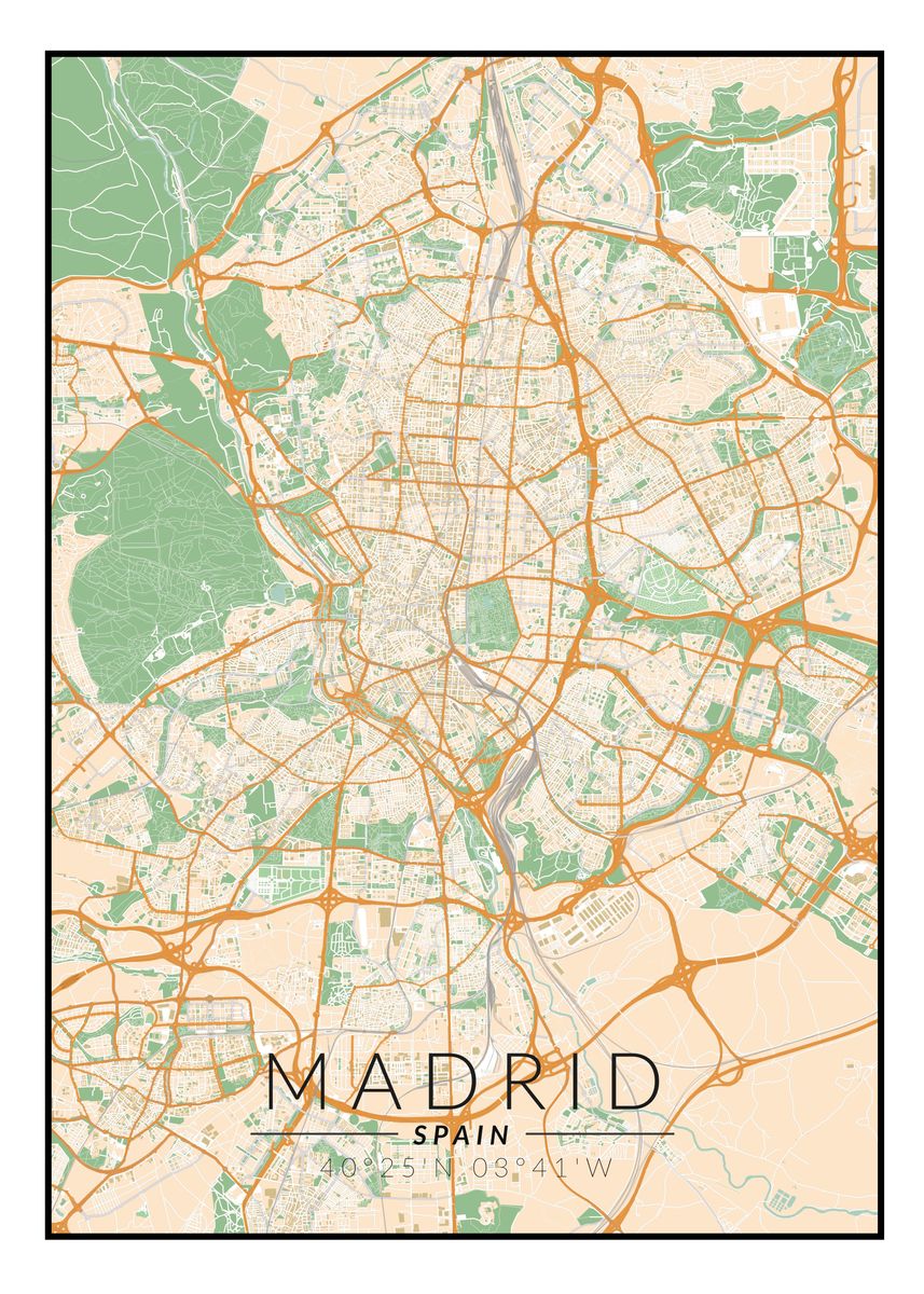 'Madrid Map' Poster, picture, metal print, paint by Posterium Wall Art ...