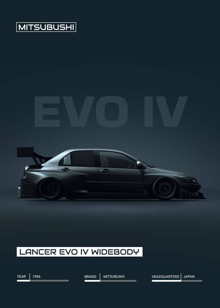 'Mitsubushi Lancer EVO IV' Poster, picture, metal print, paint by ...