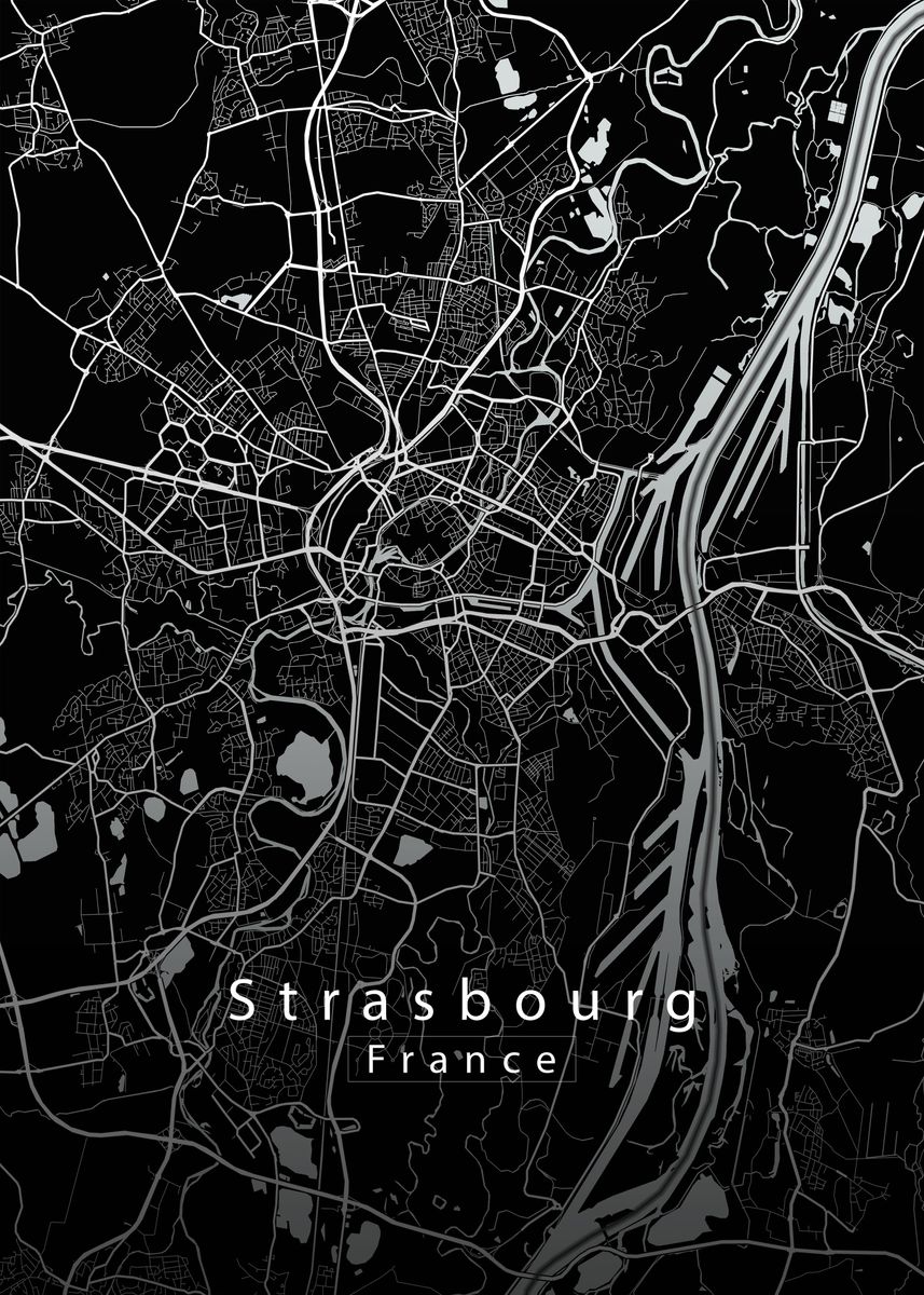 'Strasbourg City Map' Poster, picture, metal print, paint by Robin ...
