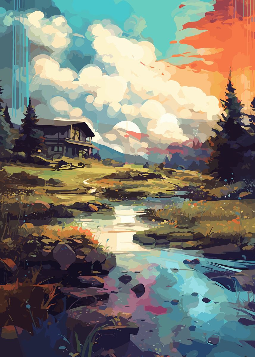 'Colorful mountain scenery' Poster, picture, metal print, paint by ...