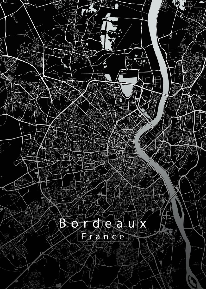 'Bordeaux France City Map' Poster, picture, metal print, paint by ...