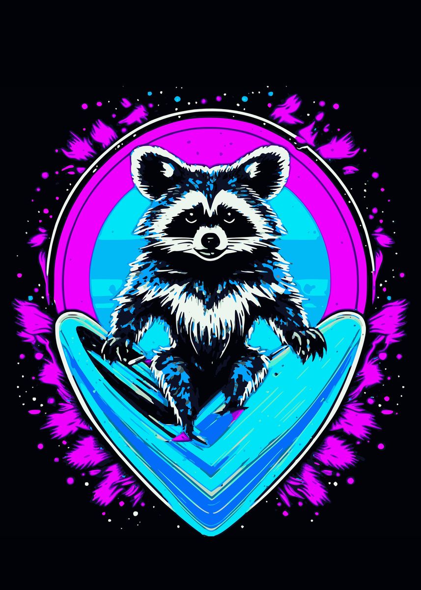 'RACCOON SURFING' Poster, picture, metal print, paint by Atomic Chinook ...