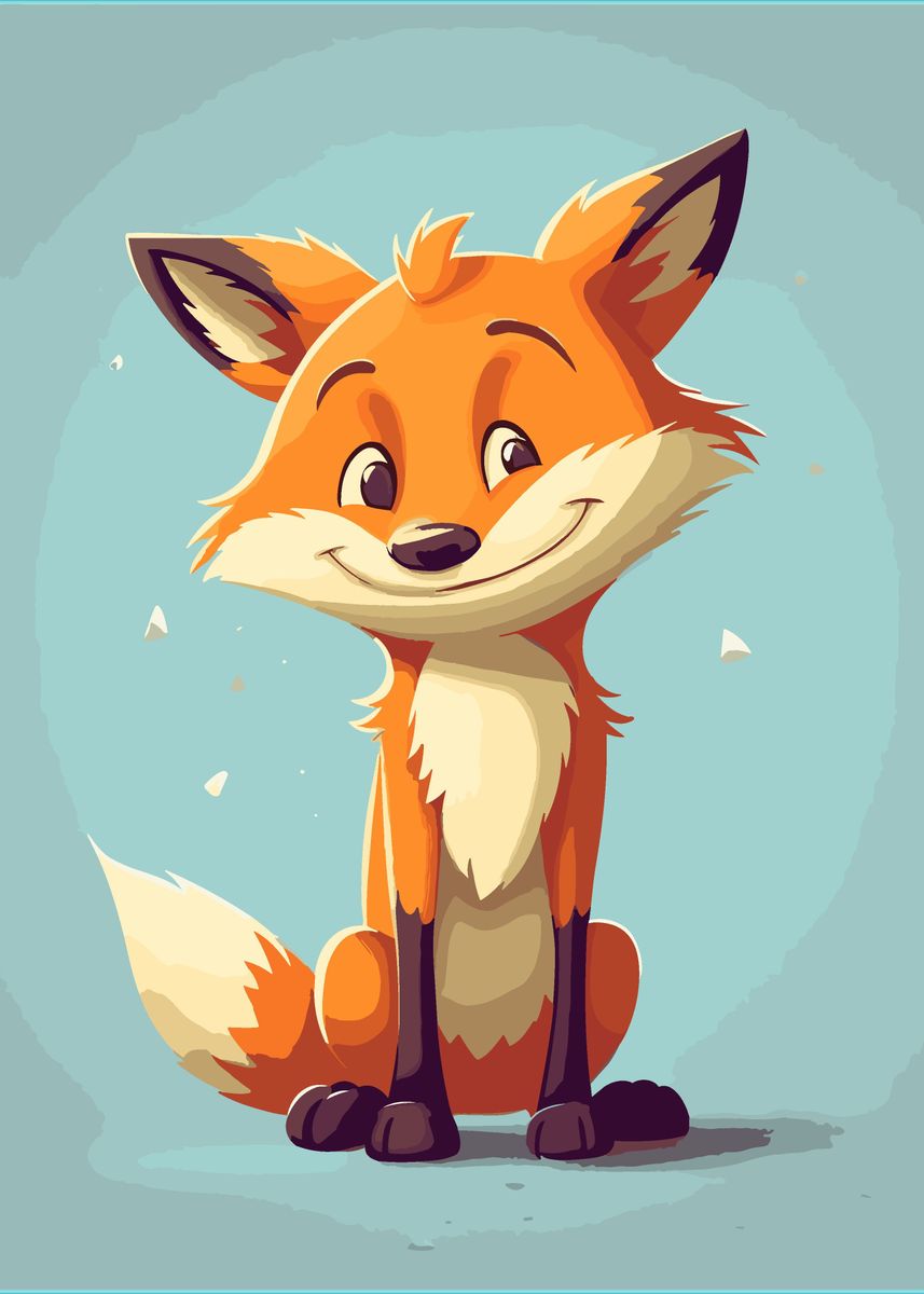'cute fox animal cartoon' Poster, picture, metal print, paint by ...