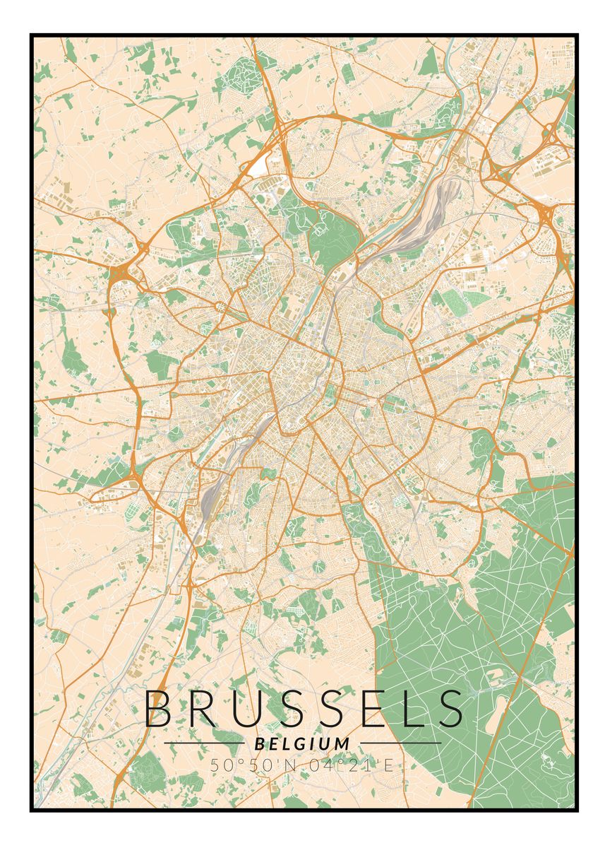 'Brussels Map' Poster, picture, metal print, paint by Posterium Wall ...