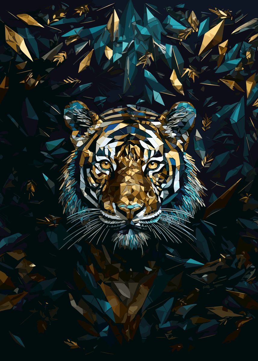 'Blue Geometry Tiger' Poster, picture, metal print, paint by Wall Art ...