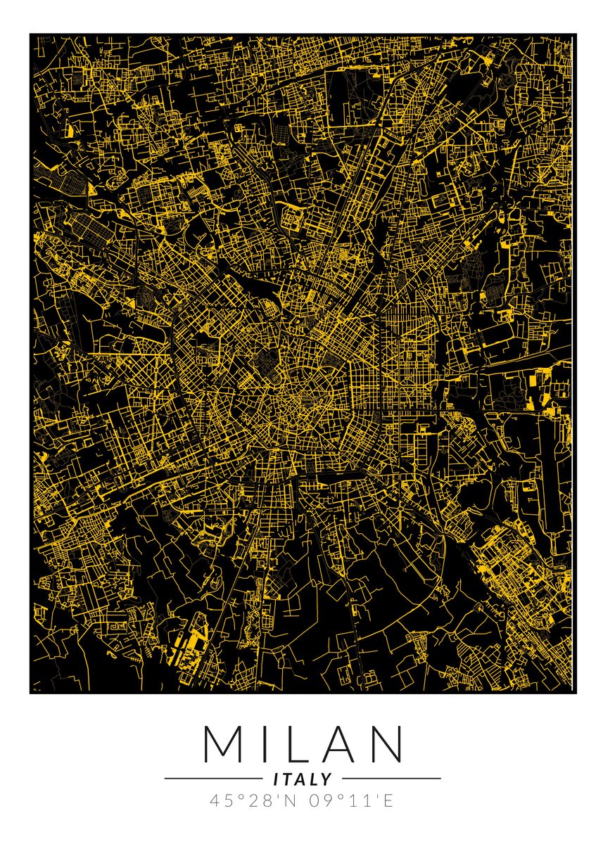 'Milan Map' Poster, picture, metal print, paint by Posterium Wall Art ...
