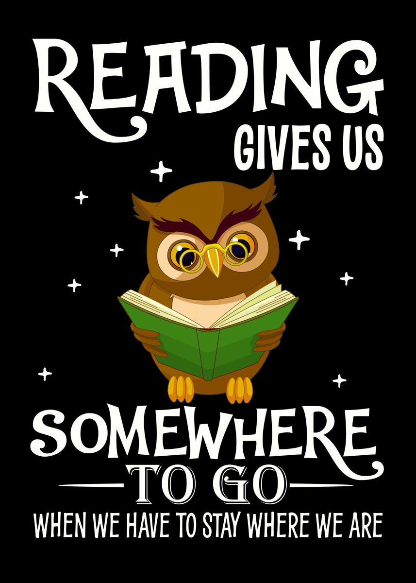 'Owl Reading GivOes Us Book' Poster, picture, metal print, paint by ...