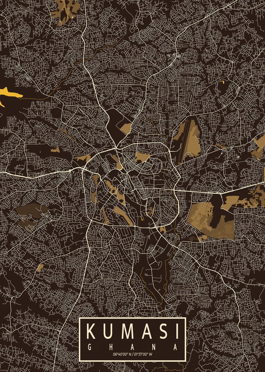 'Kumasi City Map Pastel' Poster, picture, metal print, paint by deMAP Studio | Displate