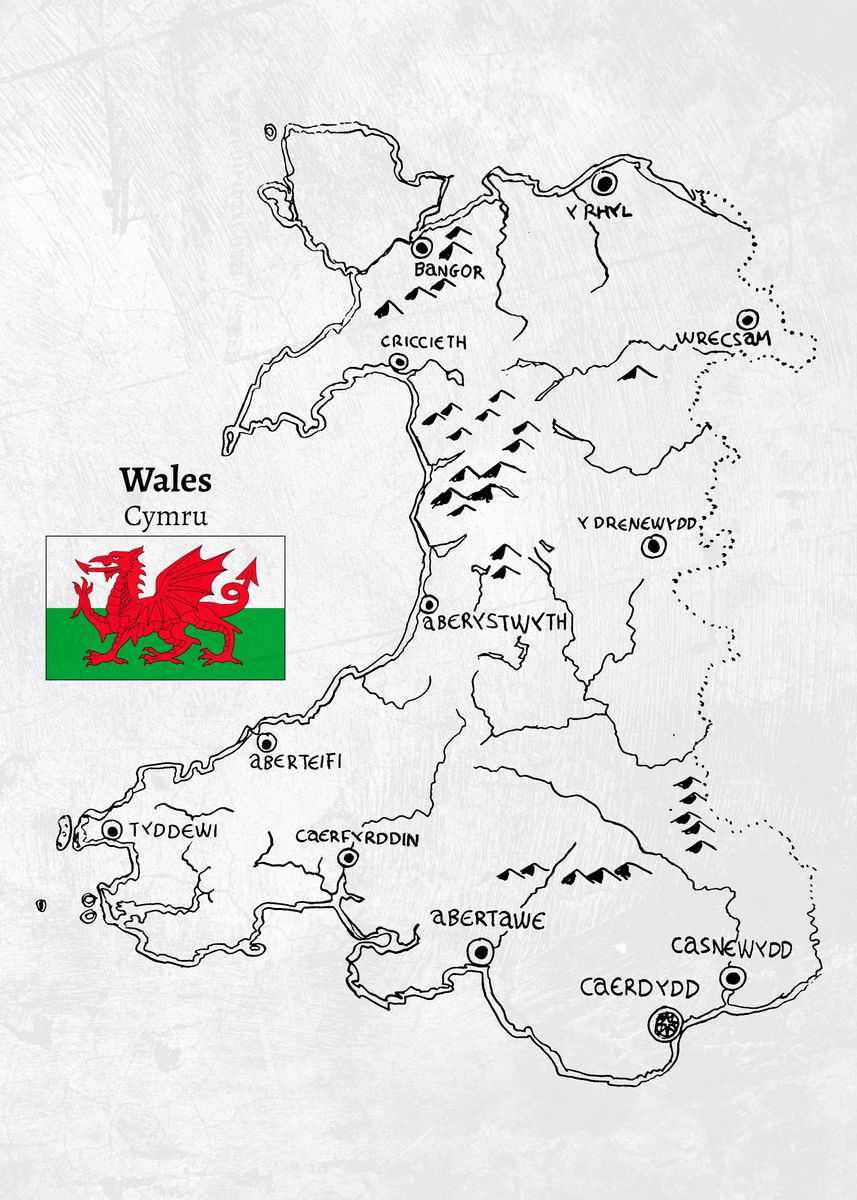 'Handdrawn Wales Map' Poster, picture, metal print, paint by Angelos ...