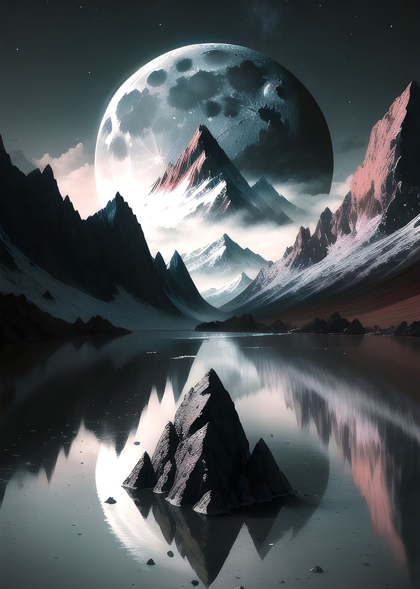 'Fantasy Moon' Poster, picture, metal print, paint by Valeria | Displate