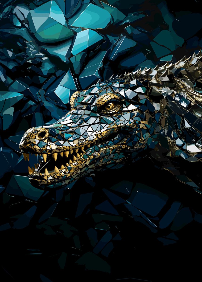 'Blue Geometry Crocodile' Poster, picture, metal print, paint by Wall ...