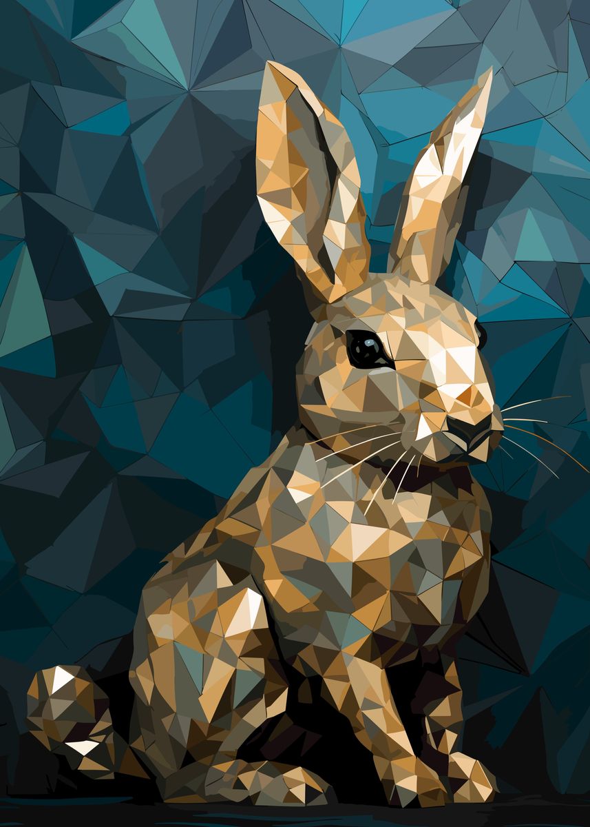 'Blue Geometry Rabbit' Poster, picture, metal print, paint by Wall Art ...