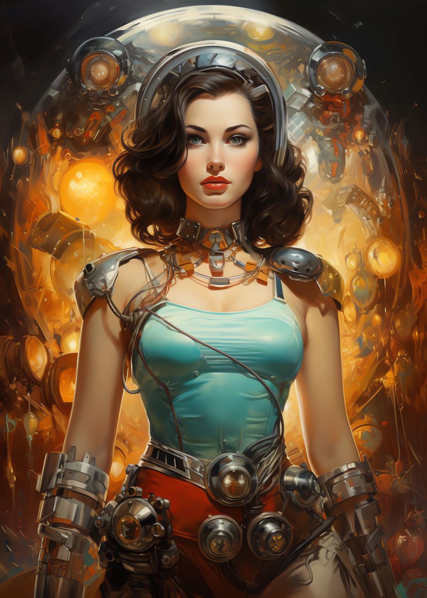'Retro Scifi Beautiful Girl' Poster, picture, metal print, paint by Stellar Creative | Displate
