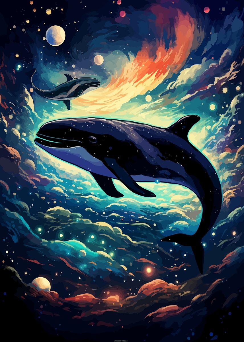 'Orca Space Whale' Poster, picture, metal print, paint by Simon Clement ...