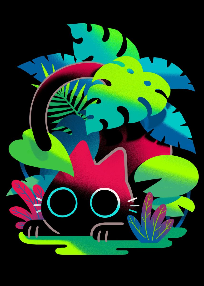 'Black cat stalker hunter ' Poster, picture, metal print, paint by ...