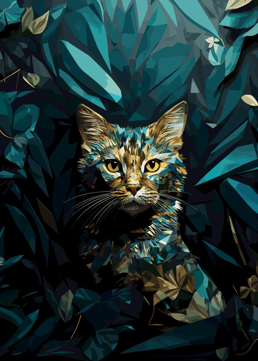 'Blue Geometry Cat' Poster, picture, metal print, paint by Wall Art ...
