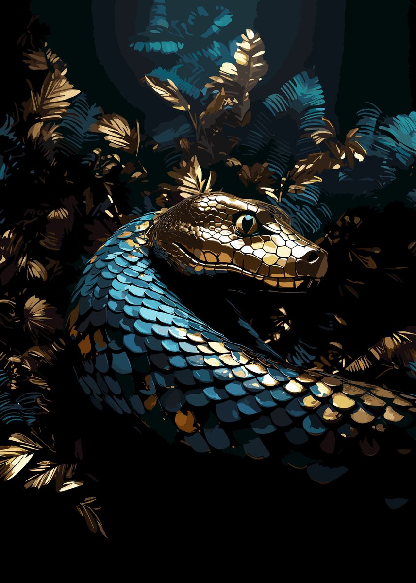 'Blue Geometry Snake' Poster, picture, metal print, paint by Wall Art ...