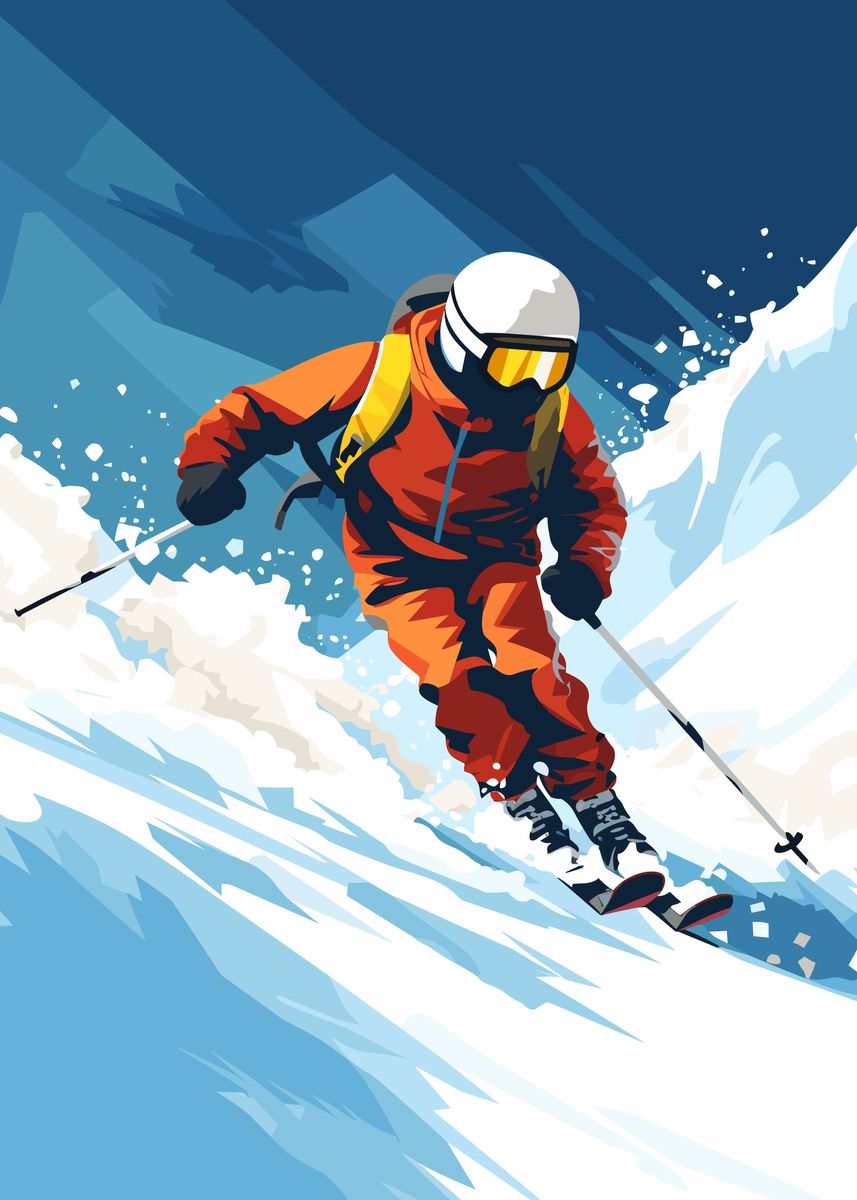 'Shredding Snow Retro Ski' Poster, picture, metal print, paint by ...