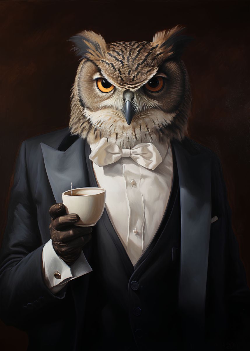 'owl standing in a suit' Poster, picture, metal print, paint by ...