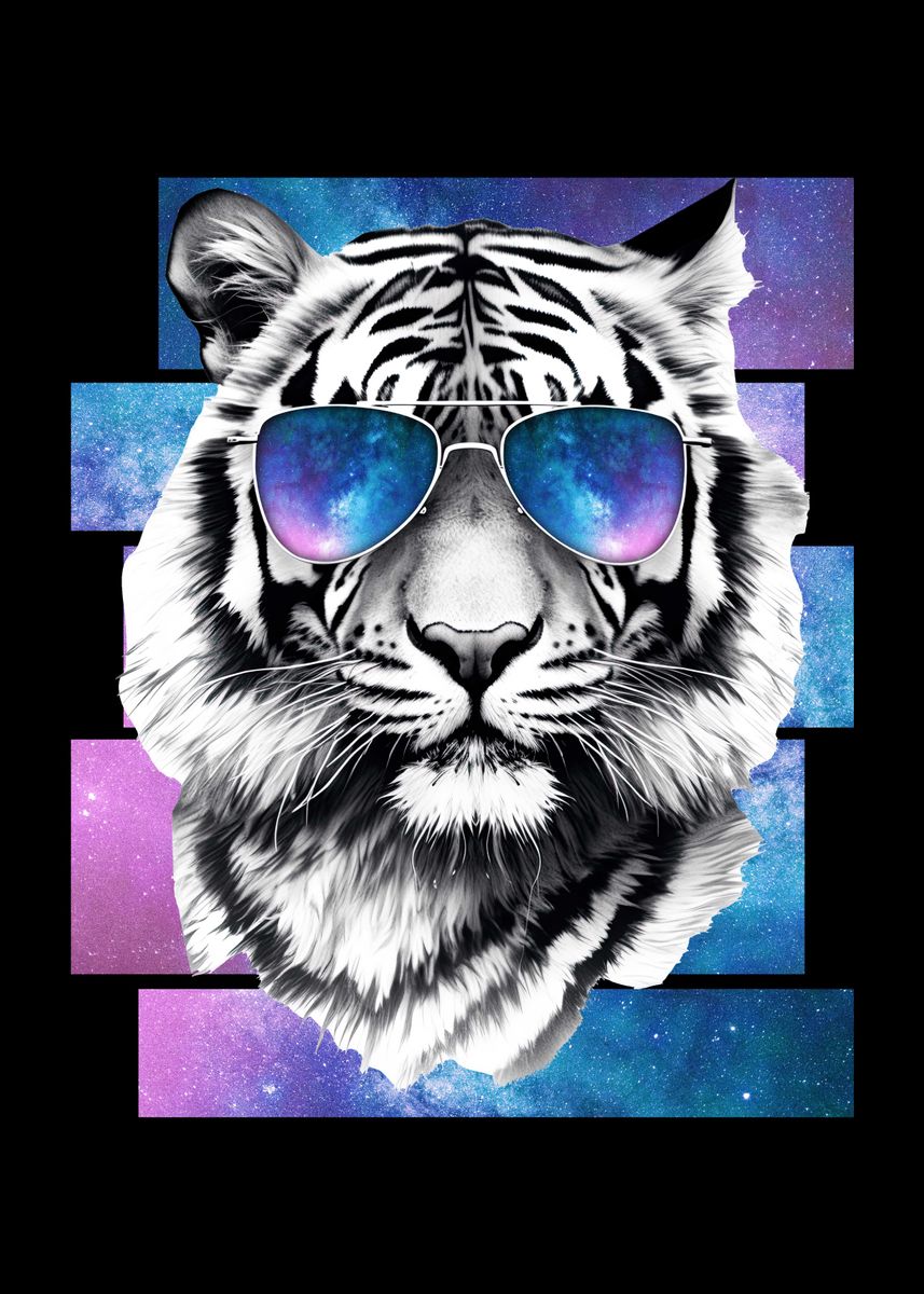 'Space Tiger Sunglasses' Poster, picture, metal print, paint by ...