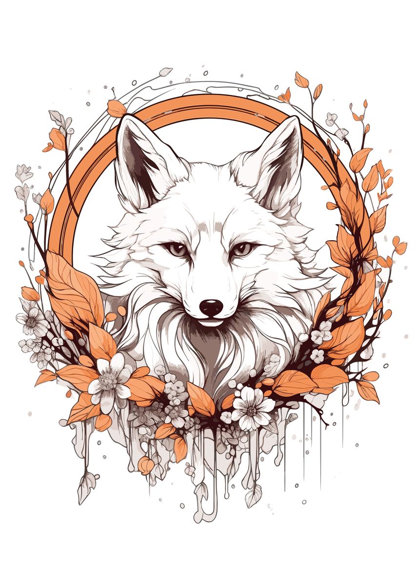 'Kitsune Fox Mask Ink Wash' Poster, picture, metal print, paint by ...