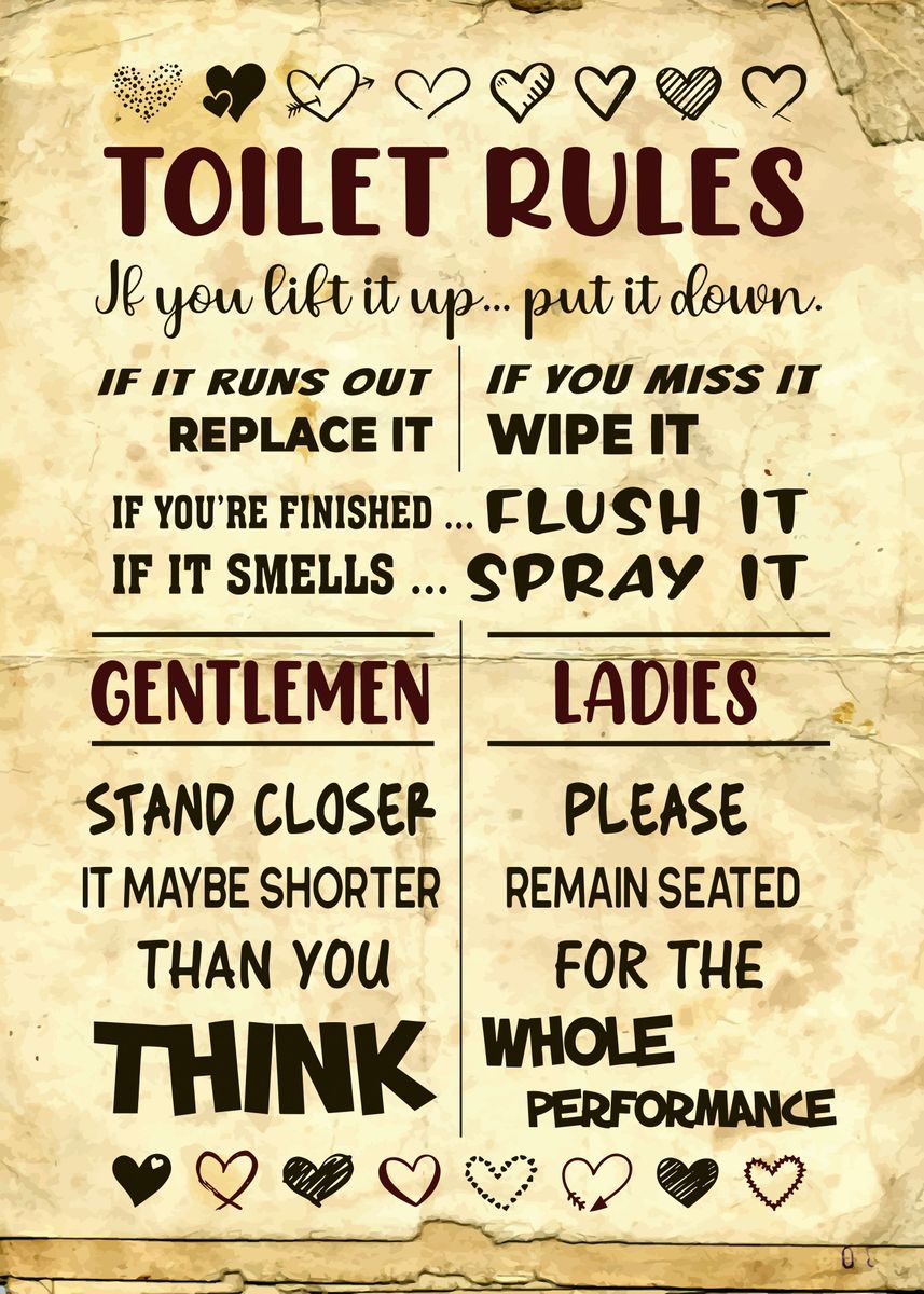 'Toilet Rules Funny' Poster, picture, metal print, paint by Metal ...