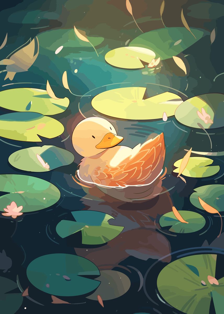 'Tranquil Duck In A Pond' Poster, picture, metal print, paint by ...