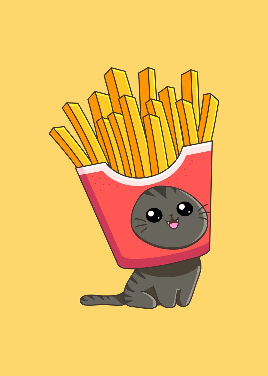 'Cat Fries' Poster, picture, metal print, paint by Ana Villanueva ...