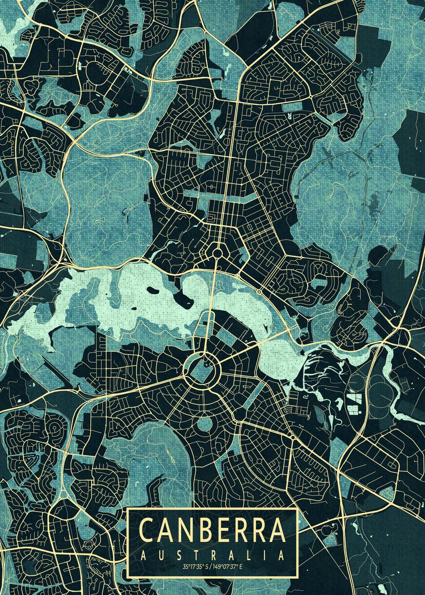 'Canberra City Map Summer' Poster, picture, metal print, paint by deMAP ...