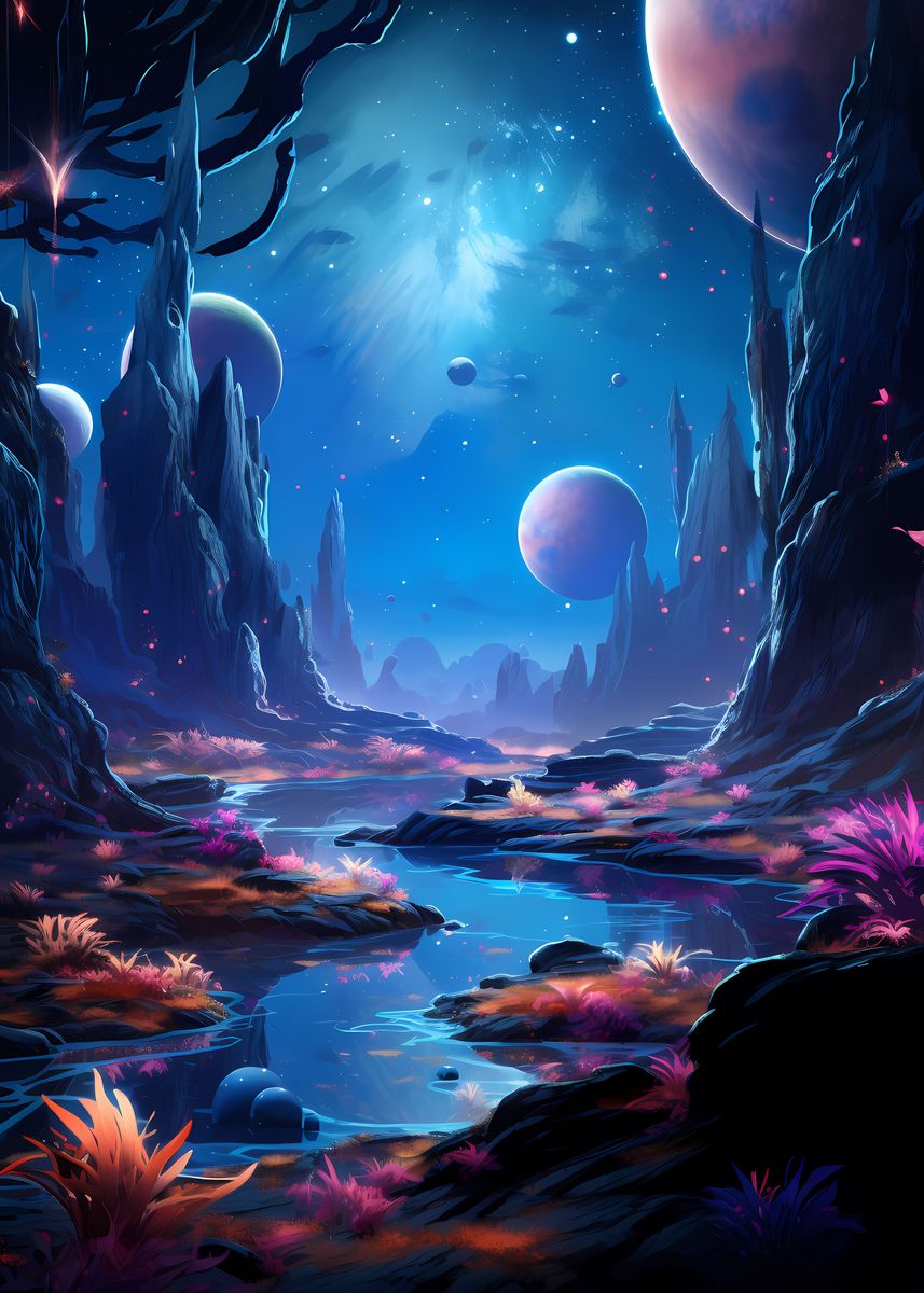 'Luminous Cosmic Oasis' Poster, picture, metal print, paint by Virtual ...