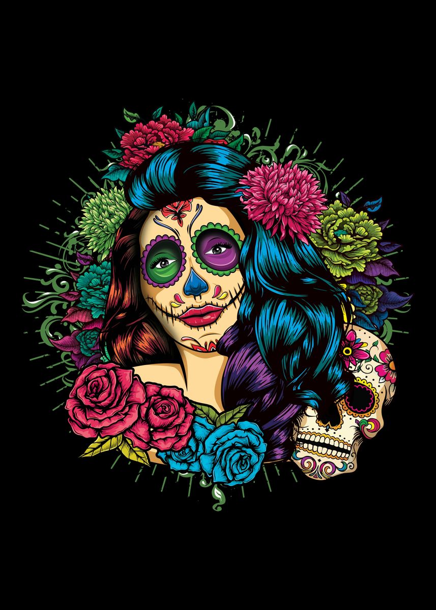 'La Catrina Los Muertos Day' Poster, picture, metal print, paint by ...